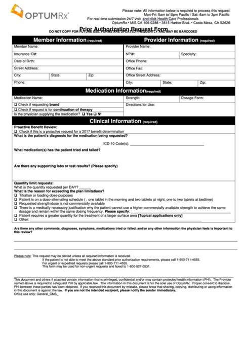 generic prior authorization form template