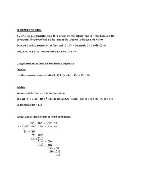 the remainder and factor theorems finding zeros and factors of polynomials through long