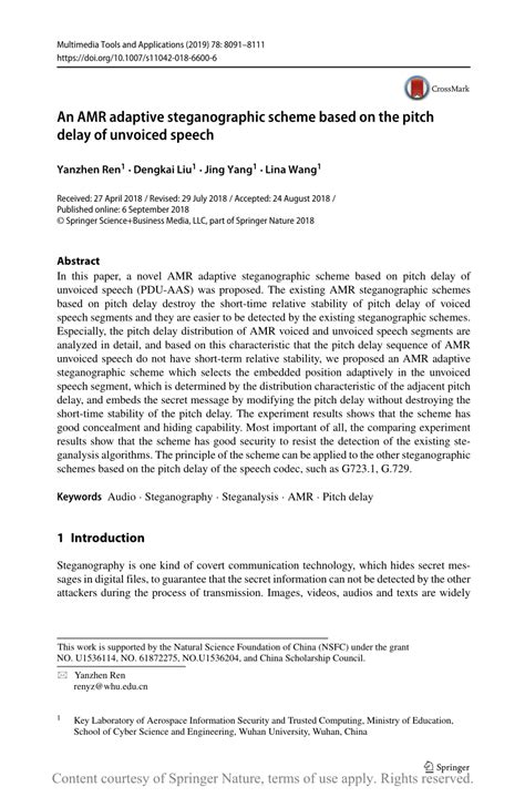 an amr adaptive steganographic scheme based on the pitch delay of unvoiced speech request pdf