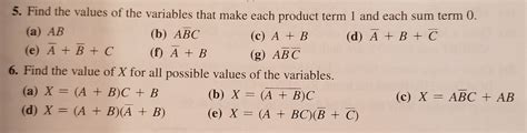 solved 5 find the values of the variables that make each