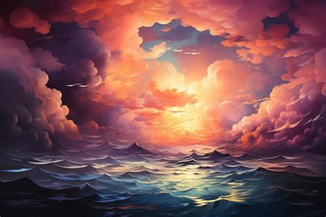 Premium Ai Image Colorful Art Of Calm Evening Sunset With Clouds Abstract Modern Digital Art
