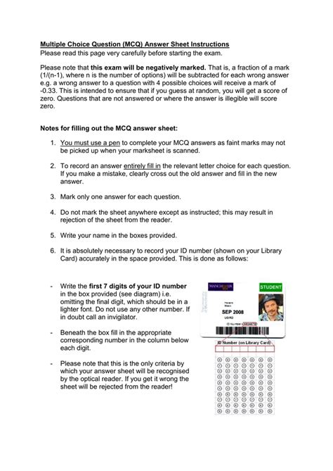 multiple choice question mcq answer sheet instructions please