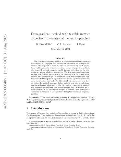 pdf extragradient method with feasible inexact projection to variational inequality problem