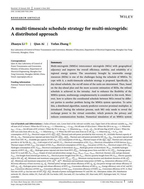 a multi‐timescale schedule strategy for multi‐microgrids a distributed approach request pdf