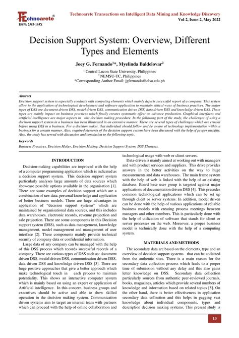pdf decision support system overview different types and elements