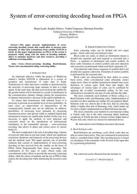 pdf system of error correcting decoding based on fpga