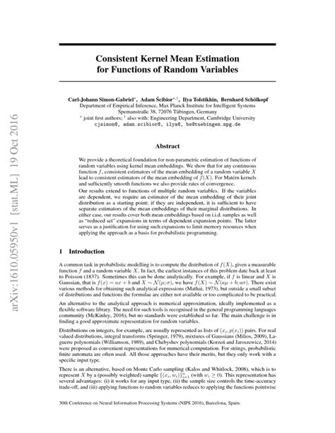 consistent kernel mean estimation for functions of random variables deepai