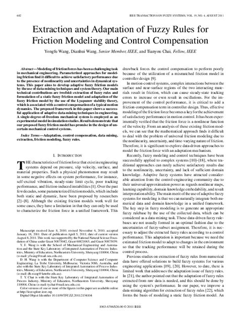 pdf extraction and adaptation of fuzzy rules for friction modeling and control compensation