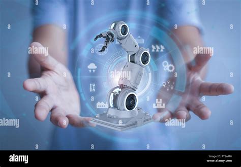 Automation Industry Concept With Human Hand Present 3d Rendering Robot