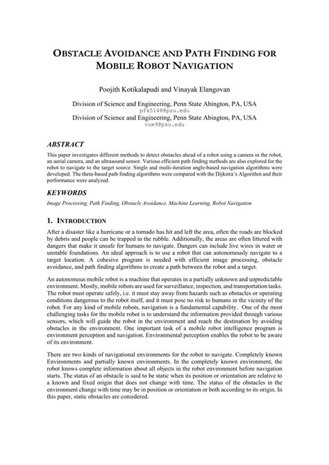 pdf obstacle avoidance and path finding for mobile robot navigation