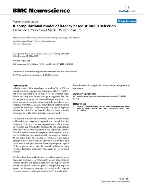 pdf a computational model of latency based stimulus selection