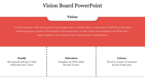 The Vision Board Powerpoint Is Shown In Red White And Black Colors