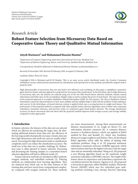 pdf robust feature selection from microarray data based on cooperative game theory and