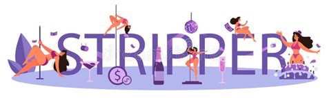 Stripper Typographic Header Pole Dancing Woman In Club Stripper Posing Stock Vector
