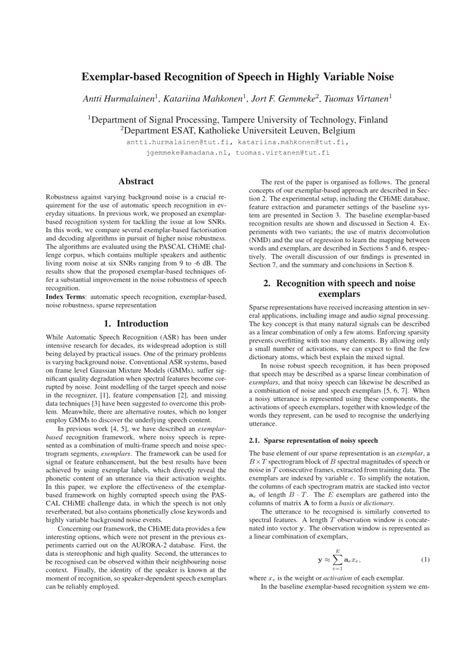 pdf exemplar based recognition of speech in highly variable noise