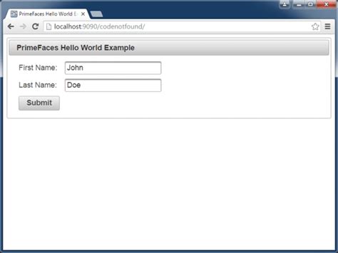 JSF PrimeFaces Hello World Example Using WildFly And Maven CodeNotFound