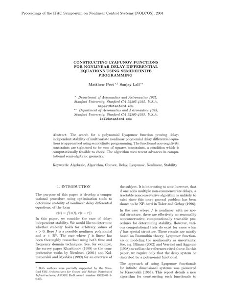pdf constructing lyapunov functions for nonlinear delay differential equations using