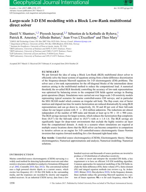 pdf large scale 3d em modeling with a block low rank multifrontal direct solver