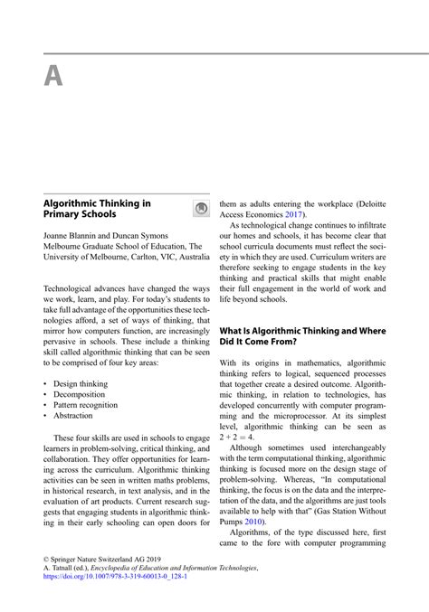 pdf algorithmic thinking in primary schools