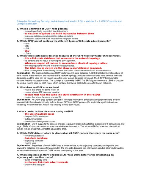 CCNA 3 V7 Modules 1 2 OSPF Concepts And Configuration Exam Answers