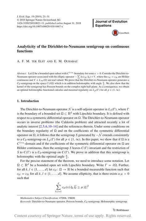 analyticity of the dirichlet to neumann semigroup on continuous functions request pdf