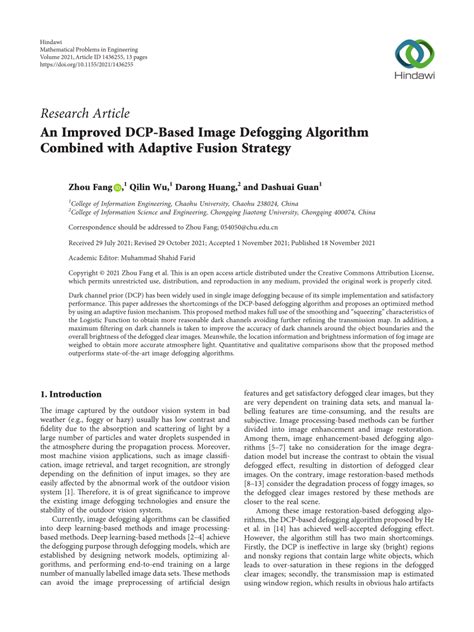 pdf an improved dcp based image defogging algorithm combined with adaptive fusion strategy