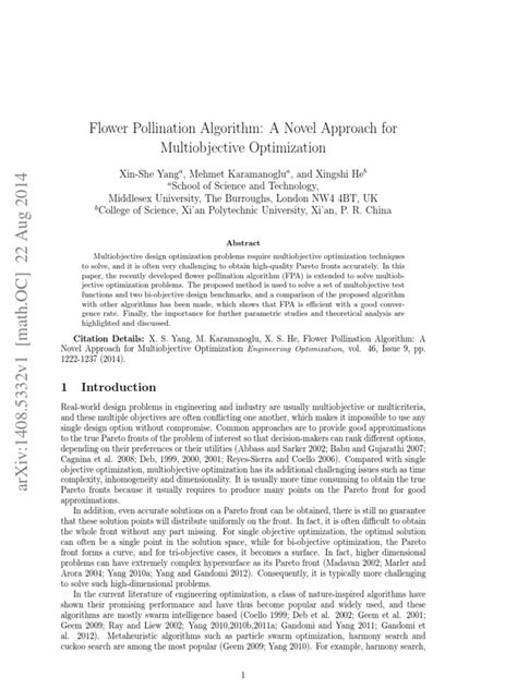 flower pollination algorithm a novel approach for multiobjective optimization pdf