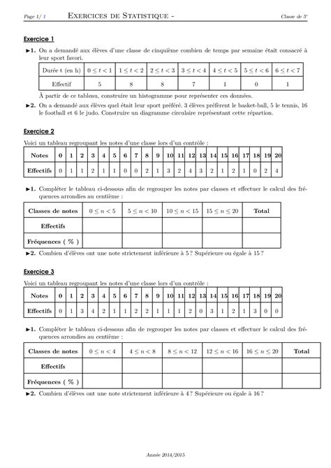 Statistiques Série d exercices 6 AlloSchool