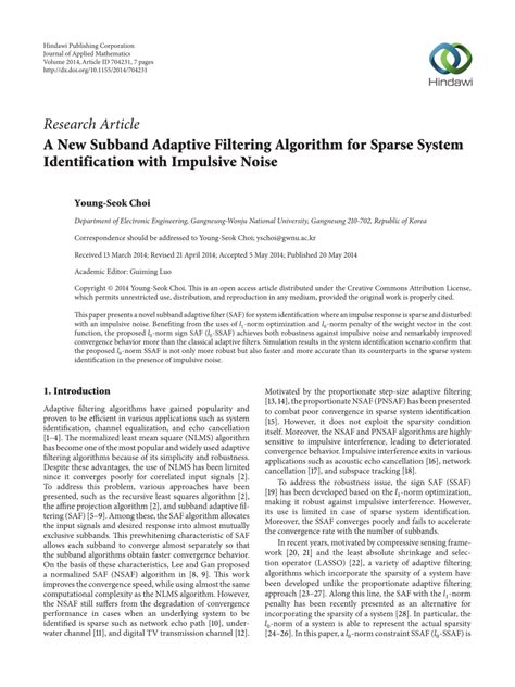 pdf a new subband adaptive filtering algorithm for sparse system identification with impulsive