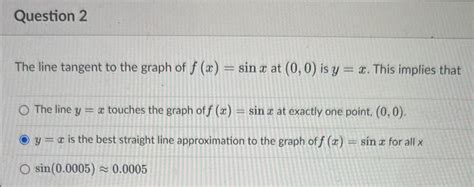 solved the line tangent to the graph of f x sinx at 0 0