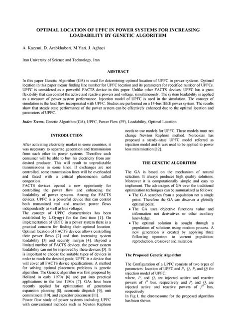 optimal location of upfc in power systems for increasing loadability by genetic algorithm pdf