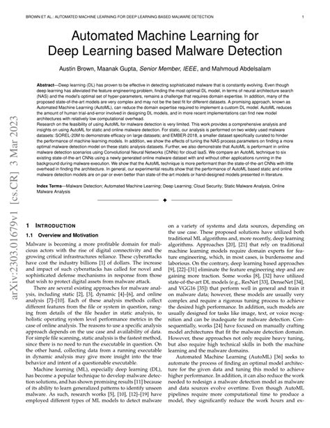 pdf automated machine learning for deep learning based malware detection