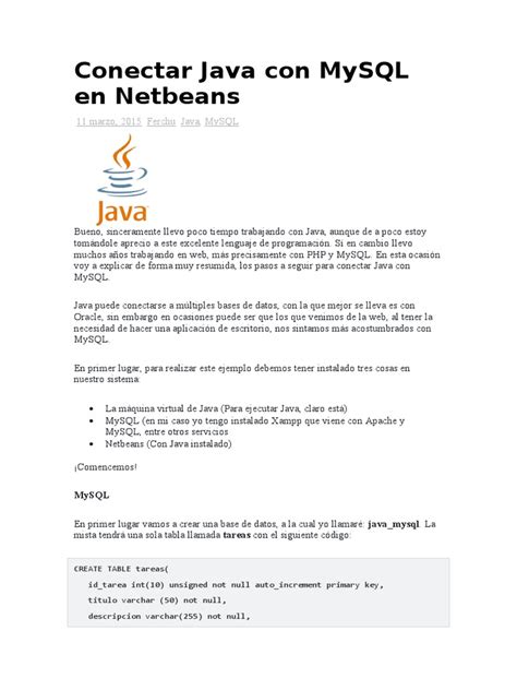 conectar java con mysql en netbeans pdf java lenguaje de programación mi sql