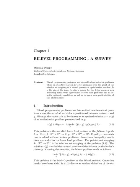 bilevel survey pdf mathematical optimization linear programming