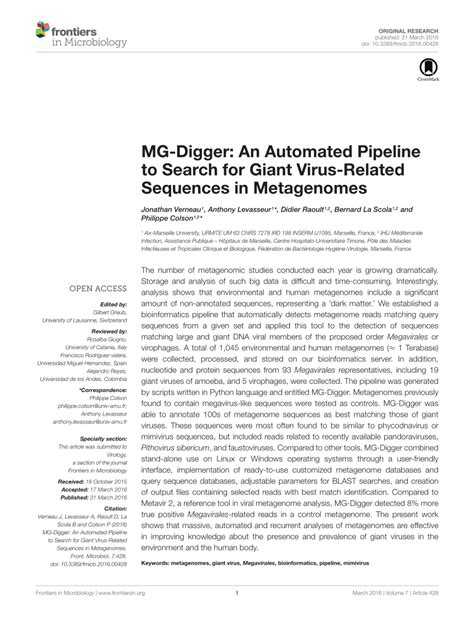 pdf mg digger an automated pipeline to search for giant virus related sequences in metagenomes