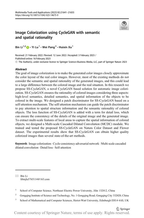 image colorization using cyclegan with semantic and spatial rationality request pdf