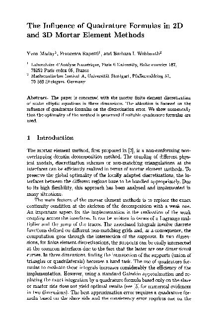 pdf the influence of quadrature formulas in 2d and 3d mortar element methods francesca