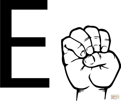 ASL Sign Language Letter E Coloring Page Free Printable Coloring