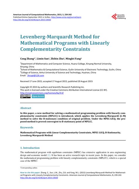 pdf levenberg marquardt method for mathematical programs with linearly complementarity constraints