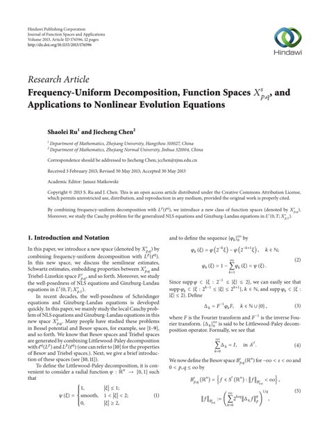 pdf frequency uniform decomposition function spaces xp qs and applications to nonlinear