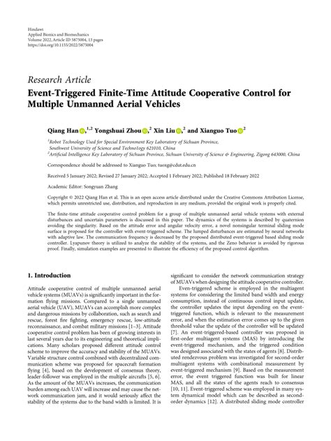 pdf event triggered finite time attitude cooperative control for multiple unmanned aerial vehicles