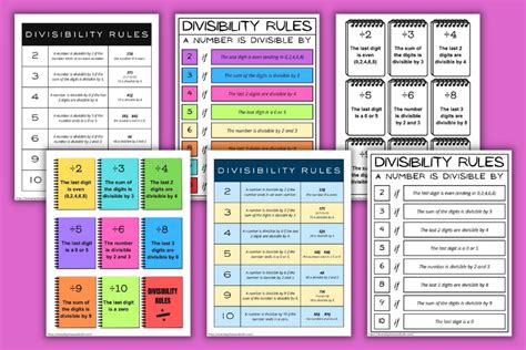 free printable divisibility rules charts for math