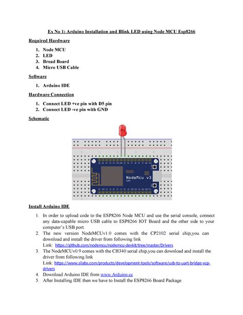 Ex No 1 Ex No 1 Arduino Installation And Blink LED Using Node MCU