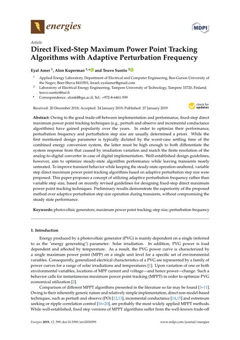 pdf direct fixed step maximum power point tracking algorithms with adaptive perturbation frequency