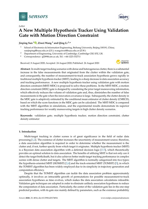 pdf a new multiple hypothesis tracker using validation gate with motion direction constraint