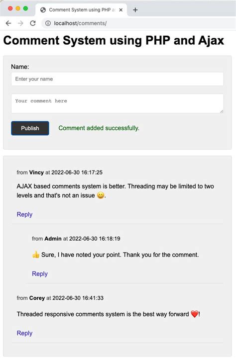 Comments System Using PHP And Ajax Phppot