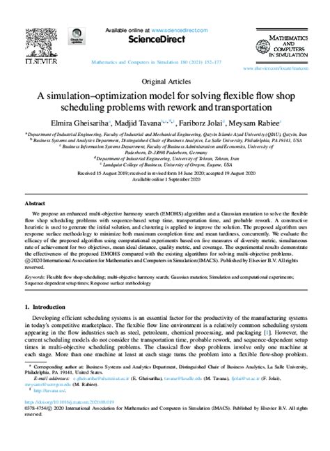 pdf a simulation optimization model for solving flexible flow shop scheduling problems with