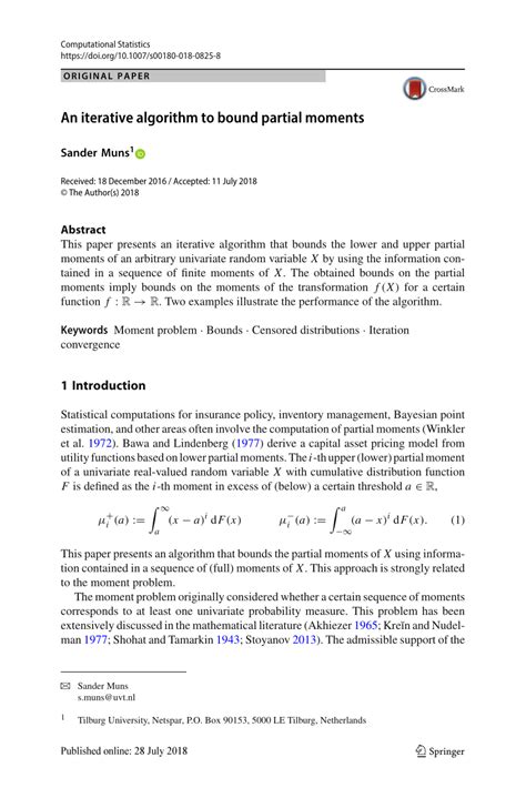 pdf an iterative algorithm to bound partial moments