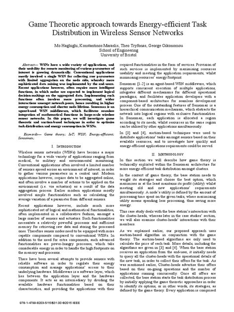game theoretic approach towards energy efficient task distribution in wireless sensor networks