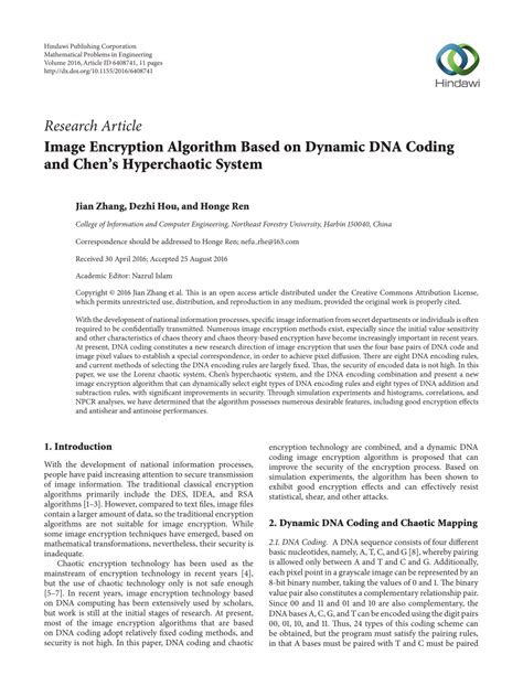 pdf image encryption algorithm based on dynamic dna coding and chen s hyperchaotic system